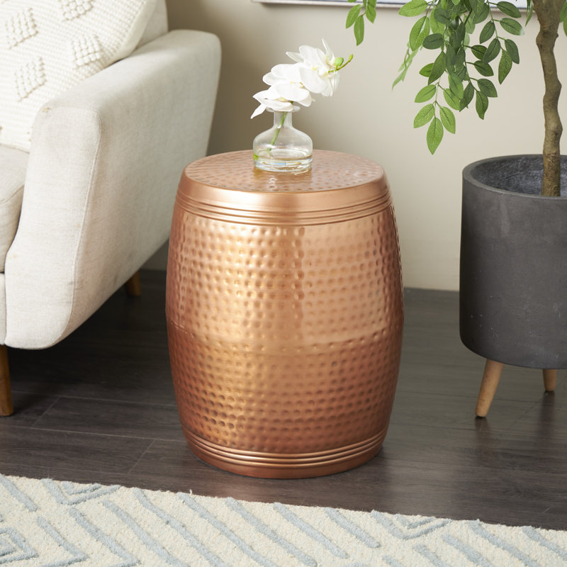 Beardall Aluminum Drum Shaped Accent Table with Hammered Design 14 x 14 x 16 Dakota Fields Color Copper